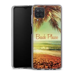 DeinDesign Galaxy A12 Handy Silikon H&uuml;lle Case transparent Handyh&uuml;lle Beach Palm Tree Urlaub Silikon Case
