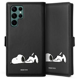 DeinDesign Galaxy S22 Ultra Handy Klapph&uuml;lle Handyh&uuml;lle aus Kunst Leder schwarz Flip Case Official Licensed Product Snoopy Peanuts Sideflip mit langer Lasche