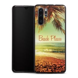 DeinDesign Huawei P30 Pro Handy Silikon H&uuml;lle Case schwarz Handyh&uuml;lle Beach Palm Tree Urlaub