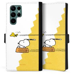 DeinDesign Galaxy S22 Ultra Handy Klapph&uuml;lle Handyh&uuml;lle aus Kunst Leder schwarz Flip Case Snoopy Peanuts Children Sideflip mit langer Lasche