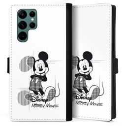 DeinDesign Galaxy S22 Ultra Handy Klapph&uuml;lle Handyh&uuml;lle aus Kunst Leder schwarz Flip Case Mickey Mouse Disney Official Licensed Product Sideflip mit langer 