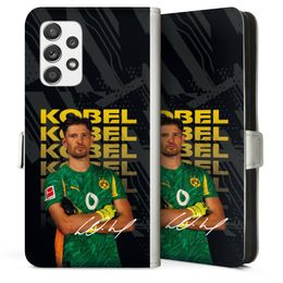 DeinDesign Galaxy A52s 5G Handy Klapph&uuml;lle Handyh&uuml;lle aus Kunst Leder wei&szlig; Flip Case Borussia Dortmund Gregor Kobel Bvb Sideflip mit Lasche
