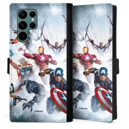 DeinDesign Galaxy S22 Ultra Handy Klapph&uuml;lle Handyh&uuml;lle aus Kunst Leder schwarz Flip Case Marvel Avengers Official Licensed Product Sideflip mit langer Lasche
