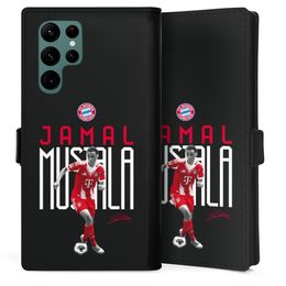 DeinDesign Galaxy S22 Ultra Handy Klapph&uuml;lle Handyh&uuml;lle aus Kunst Leder schwarz Flip Case Fc Bayern M&uuml;nchen Jamal Musiala Official Licensed Product Sideflip mit 