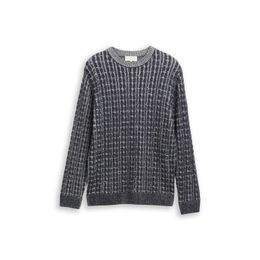 Tom Tailor Herren Strickpullover mit Zopfmuster, blau, Meliert, Gr. XL