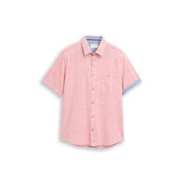 Tom Tailor Herren Regular Fit Kurzarmhemd aus Baumwolle, rot, Meliert, Gr. XXL