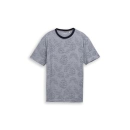 Tom Tailor Herren Jacquard T-Shirt mit Muster, blau, Gemustert, Gr. XXL