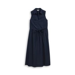 Tom Tailor Damen Midi-Kleid mit Taschen, blau, Uni, Gr. 34