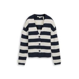 Tom Tailor Denim Damen Cardigan mit V-Ausschnitt, blau, Gestreift, Gr. XL