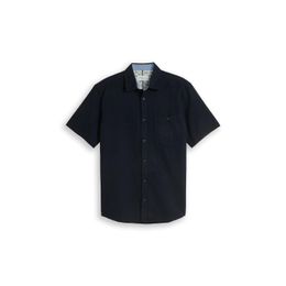 Tom Tailor Herren Regular Fit Jacquard Kurzarmhemd aus Baumwolle, blau, Uni, Gr. XXL