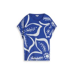 Tom Tailor Damen T-Shirt im Material-Mix, blau, Uni, Gr. XXL