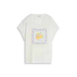 Tom Tailor Damen T-Shirt im Material-Mix, wei&szlig;, Uni, Gr. XXL