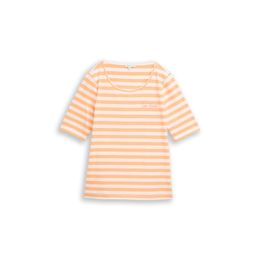 Tom Tailor Damen T-Shirt mit Stickerei, orange, Gestreift, Gr. XXL
