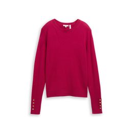 Tom Tailor Damen Strickpullover mit Knopf-Details, rot, Uni, Gr. XXL