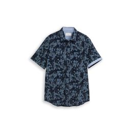 Tom Tailor Herren Regular Fit Kurzarmhemd mit Muster, blau, Gemustert, Gr. XXL