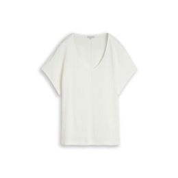 Tom Tailor Damen Loose Fit T-Shirt im Material-Mix, wei&szlig;, Uni, Gr. XXL
