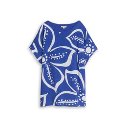 Tom Tailor Damen Plus Size - T-Shirt im Material-Mix, blau, Gebl&uuml;mt, Gr. 46