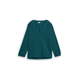 Tom Tailor Damen Langarmshirt mit Raffungen, gr&uuml;n, Uni, Gr. S