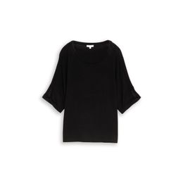 Tom Tailor Damen T-Shirt mit Turn-Up-Funktion, schwarz, Uni, Gr. XXL