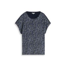 Tom Tailor Damen T-Shirt im Material-Mix, blau, Uni, Gr. XXL
