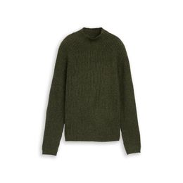 Tom Tailor Denim Damen Relaxed Fit Strickpullover mit Stehkragen, gr&uuml;n, Meliert, Gr. S