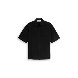 Tom Tailor Denim Herren Loose Fit Kurzarmhemd aus Baumwolle, schwarz, Uni, Gr. XL