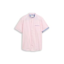 Tom Tailor Herren Regular Fit Kurzarmhemd mit Stehkragen, rot, Meliert, Gr. XXL