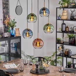 hofstein Koyoto H&auml;ngeleuchte Glas 20 cm Gold, Schwarz, 5-flammig