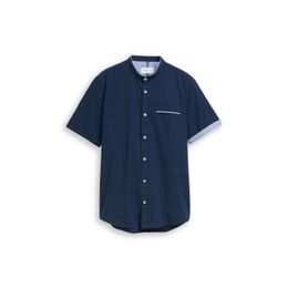 Tom Tailor Herren Regular Fit Kurzarmhemd mit Stehkragen, blau, Meliert, Gr. XXL