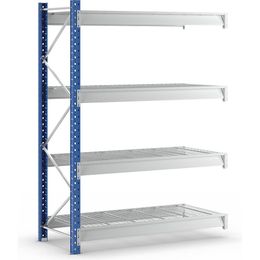 Manorga Schwerlast-Gro&szlig;fachregal mit Drahtgitterauflagen, Rahmenfarbe Blau, HxBxT 2996 x 2330 x 1000 mm, Anbauregal