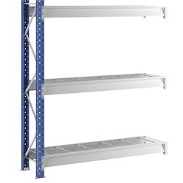 Manorga Schwerlast-Gro&szlig;fachregal mit Drahtgitterauflagen, Rahmenfarbe Blau, HxBxT 2496 x 2330 x 600 mm, Anbauregal