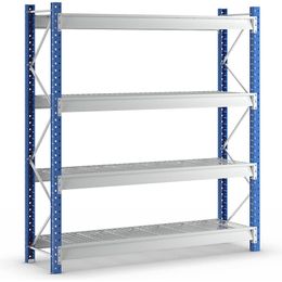Manorga Schwerlast-Gro&szlig;fachregal mit Drahtgitterauflagen, Rahmenfarbe Blau, HxBxT 2996 x 2860 x 800 mm, Grundregal