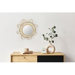 Wandspiegel Kayoom "Rattan Spiegel Aina 325", beige (natur), B:51cm H:51cm &Oslash;:51cm, Spiegelglas, Spiegel, Wandspiegel