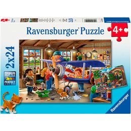 Puzzle Ravensburger "Eisenbahn- und Flugzeugservice", bunt, Puzzles, KinderB:26cm H:18cm, Pappe, Made in Europe, B:26cm H:18cm