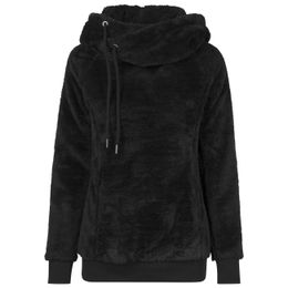 Rundhalspullover Urban Classics "Urban Classics Damen Ladies Long Teddy Hoody", Damen, Gr. M, schwarz, 100% Polyester, unifarben, normal, ohne Ausschnitt, Pullover Rundhalspullover