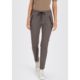 Jerseyhose MAC "easy smart", Damen, Gr. 38, L&auml;nge 29, beige (sand stone printed), Jersey, Obermaterial: 83% Polyester, 12% Viskose, 5% Elasthan, slim fit kn&ouml;chelfrei, Hosen Jerseyhose, mit dezenten Rei&szlig;erschluss-Taschen