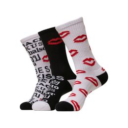 Basicsocken MisterTee "MisterTee Unisex Kiss Socks 3-Pack", M&auml;dchen, Gr. 47-50, schwarz, wei&szlig;, rot, Baumwolle, Elasthan, Polyester, normal, Socken