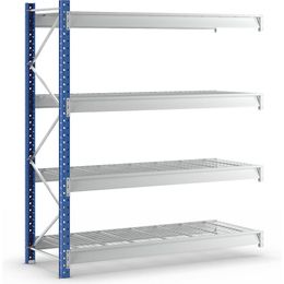 Manorga Schwerlast-Gro&szlig;fachregal mit Drahtgitterauflagen, Rahmenfarbe Blau, HxBxT 2996 x 2780 x 1000 mm, Anbauregal