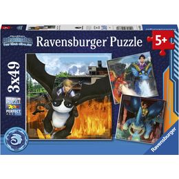Puzzle Ravensburger "Dragons: Die 9 Welten", bunt, Puzzles, KinderB:21cm H:21cm, Pappe, Motiv, 3 x 49 Teile; Made in Europe, B:21cm H:21cm