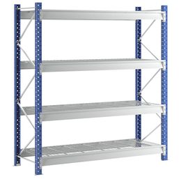Manorga Schwerlast-Gro&szlig;fachregal mit Drahtgitterauflagen, Rahmenfarbe Blau, HxBxT 2996 x 2860 x 1000 mm, Grundregal