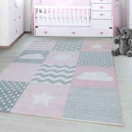 Kinderteppich Ayyildiz Teppiche "Kids 620" Gr. 2, pink, B:80cm H:12mm L:150cm, Kunstfaser, Teppiche, Kinderteppich, auch in rund, Kurzflor, Sterne Wolken