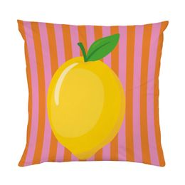 Dekokissen queence "Zitrone gestreift", bunt (bedruckt gestreift), B:40cm L:40cm, Polyester, Dekokissen_Sitzkissen_Kissenh&uuml;llen, Beidseitig bedruckte Kissenh&uuml;lle, Kissen 40x40cm, inkl. Rei&szlig;verschluss