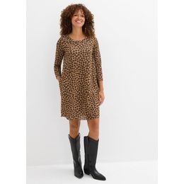 bonprix Kurzes Shirtkleid in Strickoptik, braun, Gr.36/38 (S), Trendiges Shirtkleid in Strickoptik mit Druck und 3/4 &Auml;rmeln, 75% Polyester