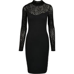 Shirtkleid Urban Classics "Urban Classics Damen Ladies Flock Lace Turtle Neck Dress", Damen, Gr. XS, US-Gr&ouml;&szlig;en, schwarz, 95% Baumwolle, 5% Elasthan, unifarben, slim fit, Rundhals, Kleider Shirtkleid