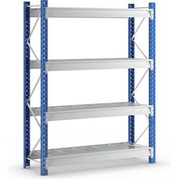 Manorga Schwerlast-Gro&szlig;fachregal mit Drahtgitterauflagen, Rahmenfarbe Blau, HxBxT 2996 x 2410 x 800 mm, Grundregal