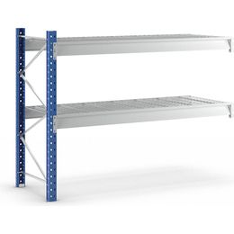 Manorga Schwerlast-Gro&szlig;fachregal mit Drahtgitterauflagen, Rahmenfarbe Blau, HxBxT 1996 x 2780 x 1000 mm, Anbauregal