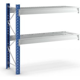 Manorga Schwerlast-Gro&szlig;fachregal mit Drahtgitterauflagen, Rahmenfarbe Blau, HxBxT 1996 x 2330 x 800 mm, Anbauregal