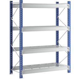Manorga Schwerlast-Gro&szlig;fachregal mit Drahtgitterauflagen, Rahmenfarbe Blau, HxBxT 2996 x 2410 x 1000 mm, Grundregal