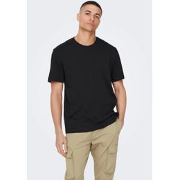Only & Sons Rundhalsshirt ONLY & SONS "ONSMAX LIFE REG SS STITCH TEE", Herren, Gr. L, schwarz, Single Jersey, Obermaterial: 100% Baumwolle, unifarben, regular fit normal, Rundhals, Shirts Rundhalsshirt, Baumwolle, normal geschnitten