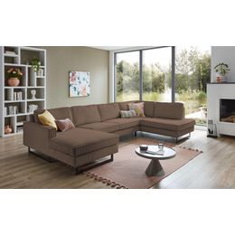 Wohnlandschaft Home Affaire "Pinto, 350 cm, U-Form, XXL, mit Ottomanen", braun, B:350cm H:85cm T:206cm, 92% Polyester, 8% Nylon, Sofas, Wohnlandschaft, Cord, Chenille, Lederoptik, mit Keder, Metallf&uuml;&szlig;e, Wellenunterfederung
